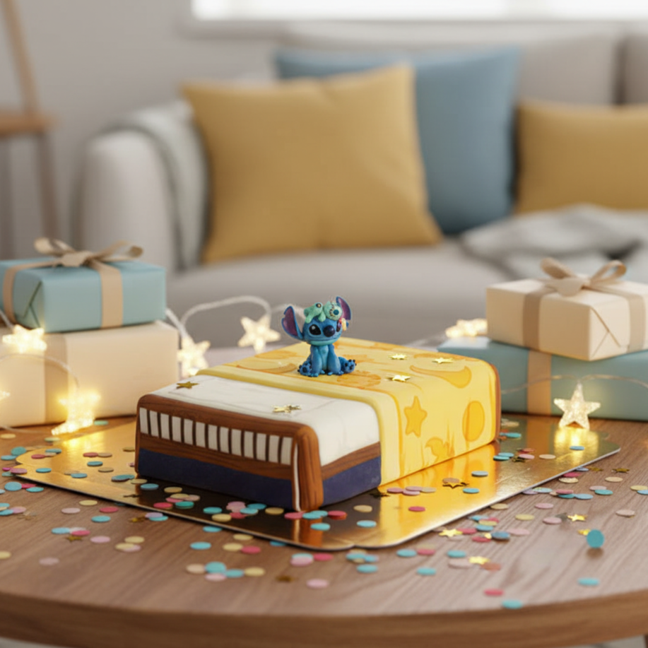 Stitch® mit Schrulle auf Bett-Torte 🍰 deinetorte.de